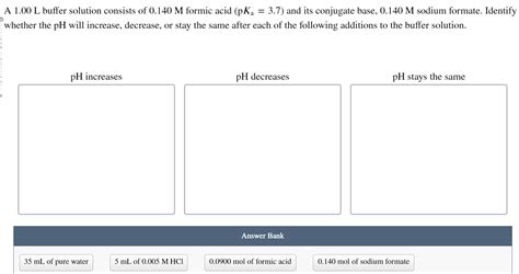 Solved A 1 00L Buffer Solution Consists Of 0 140M Formic Chegg Com