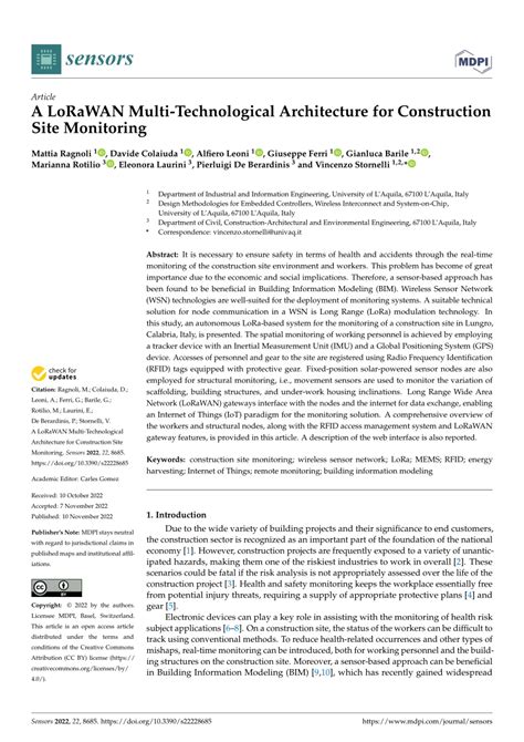 Pdf A Lorawan Multi Technological Architecture For Construction Site Monitoring