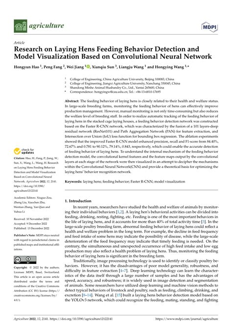 Pdf Research On Laying Hens Feeding Behavior Detection And Model Visualization Based On