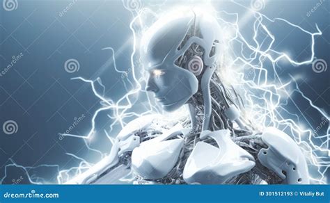 High Tech Robot With Energy In The Form Of Lightning Ai Stock Image Image Of Future Virtual