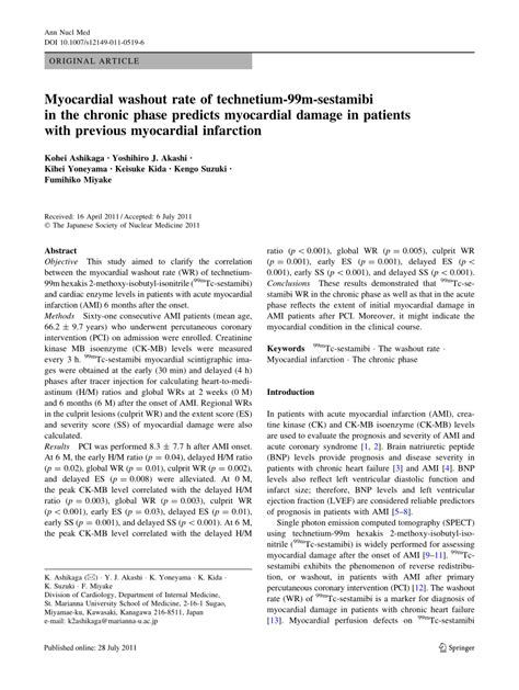 Pdf Myocardial Washout Rate Of Technetium 99m Sestamibi In The Chronic Phase Predicts