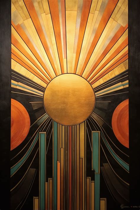 Art Deco Canvas With Gold Sunburst Sunburst Motif Art Deco Sun Art