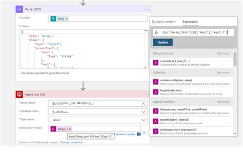 Json Azure Logic Apps Response Body To Sql Row Stack Overflow