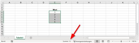 Informationen Und Berechnungsergebnisse In Der Statusleiste Anzeigen