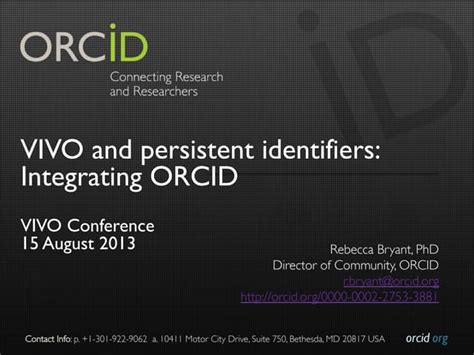 Vivo And Persistent Identifiers Integrating Orcid08152013 Ppt