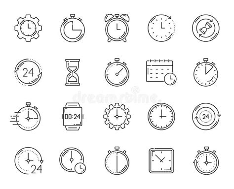 Timer Clock Stopwatch And Calendar Outline Icons Stock Illustration