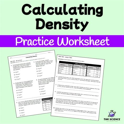 Calculating Density Worksheet By Thkscience Tpt