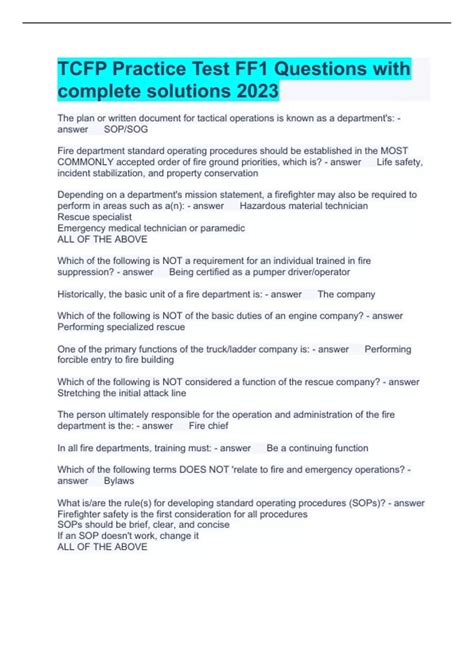 Tcfp Practice Test Ff1 Questions With Complete Solutions 2023 Tcfp Stuvia Us