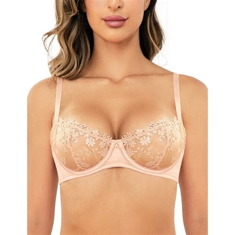 Wingslove Womens Sexy Lace Sheer Bra Demi Mesh Balconette See Through