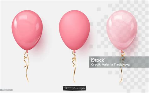 사실적인 광택 매트와 투명 한 분홍색 풍선과 금색 황금색 리본 카드 파티 디자인 전단지 포스터 장식 배너 웹 광고에 대 한 벡터 일러스트 레이 션 다중 색상에 대한 스톡