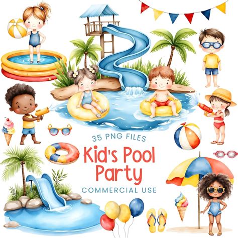 Cute Pool Party Clipart Etsy Uk