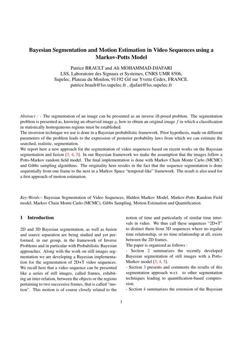 Pdf Bayesian Segmentation And Motion Estimation In Video Sequences