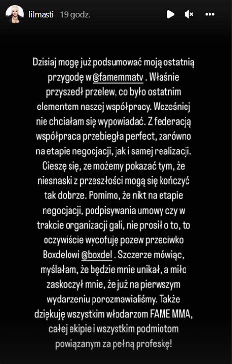 „lil Masti” Pożegnała Się Z Fame Mma Zawodniczka Wycofała Pozew