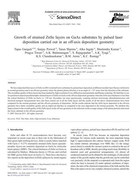 Pdf Growth Of Strained Znse Layers On Gaas Substrates By Pulsed Laser