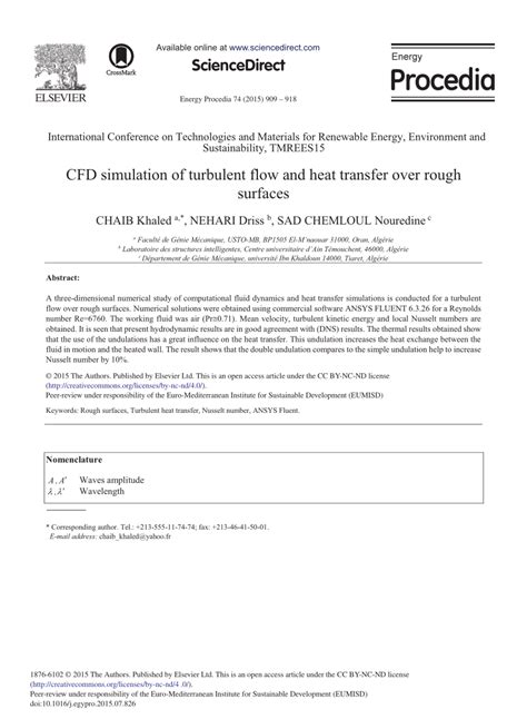 Pdf Cfd Simulation Of Turbulent Flow And Heat Transfer Over Rough