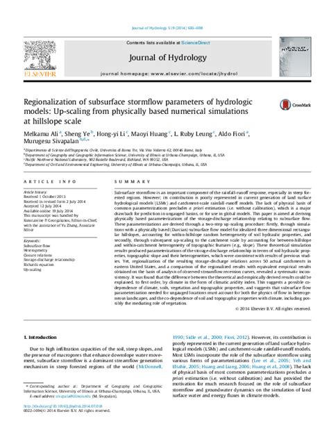 Regionalization Of Subsurface Stormflow Parameters Of Hydrologic Models Up Scaling From
