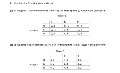 solved 2 consider the following game matrices a is the