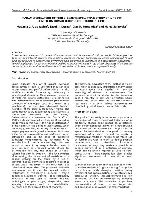 Pdf Parameterisation Of Three Dimensional Trajectory Of A Point Placed On Human Body Using