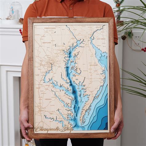 Chesapeake Bay Map Wood Custom 3d 7 Layer Map Wood Bathymatric Map