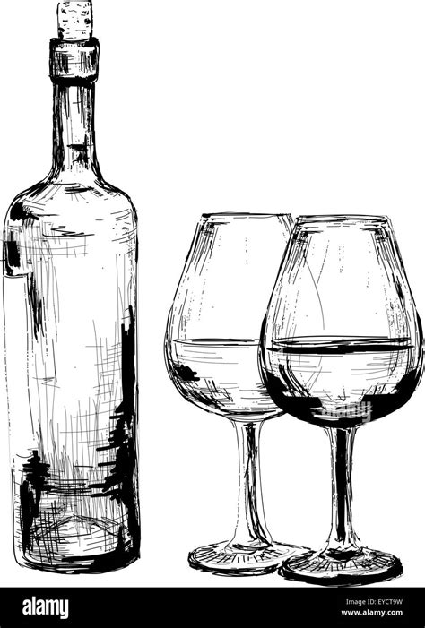 Bottle Of Wine And Two Glasses Stock Vector Image And Art Alamy