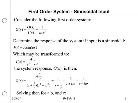 Ppt Response Of First Order Systems To Sinusoidal Input Powerpoint