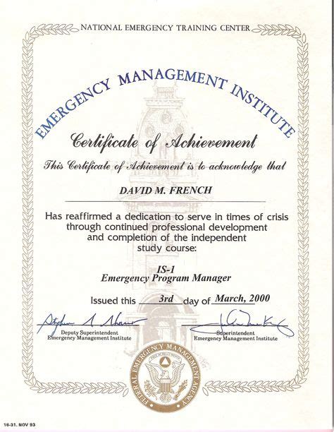 11 Fema Certificates Ideas Course Completion Certificate Certificate Of Achievement Certificate
