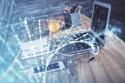 台式计算机背景和dna绘制双重接触科学概念高清图片下载 正版图片503982299 摄图网