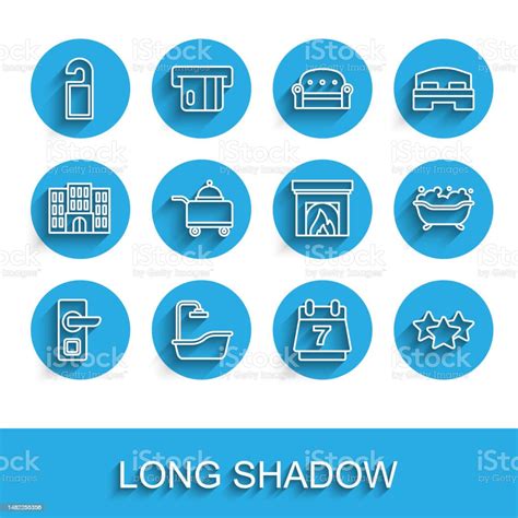 세트 라인 디지털 도어록 욕조 방해하지 마십시오 호텔 예약 일정 별 등급 음식 트레이로 덮여 있으며 내부 벽난로 아이콘이 있습니다 벡터 1위에 대한 스톡 벡터 아트 및 기타