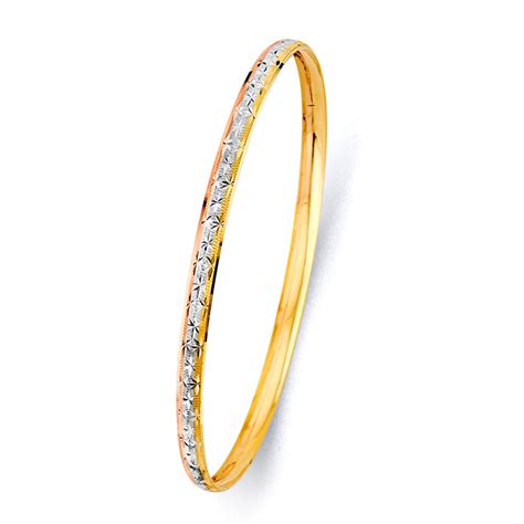 14k Tri Color Gold 3 7mm Concave Half Dome Solid Bangle Silverdepot