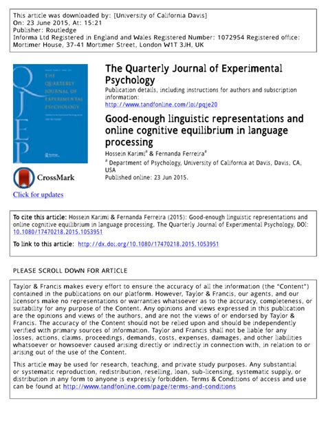 Pdf Good Enough Linguistic Representations And Online Cognitive Equilibrium In Language Processing