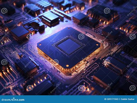 Technology Background A Glowing Cpu On A Motherboard Stock Illustration Illustration Of