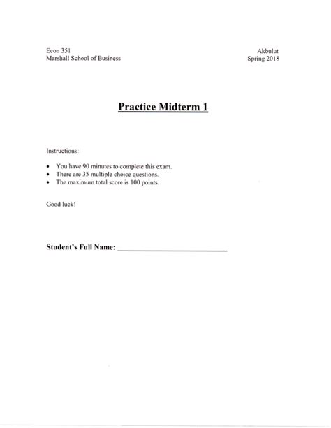 Practice Midterm 1 Key ECON 351x Studocu
