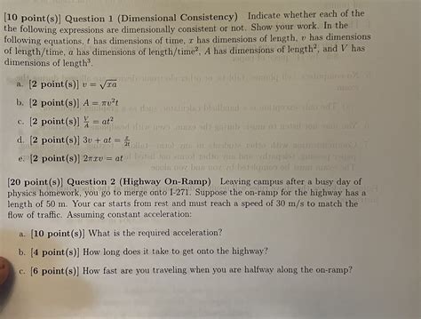 Solved 10 Points Question 1 Dimensional Consistency