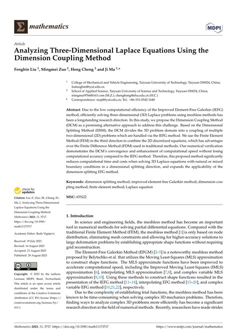 Pdf Analyzing Three Dimensional Laplace Equations Using The Dimension Coupling Method