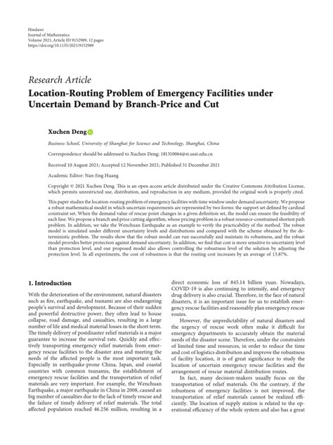 Pdf Location Routing Problem Of Emergency Facilities Under Uncertain