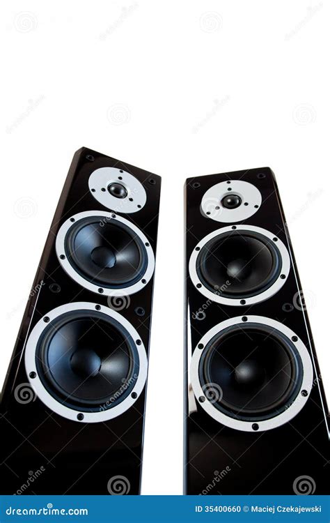 Pair of Black High Gloss Music Speakers Stock Photo - Image of right ...