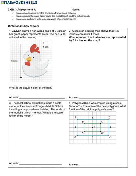 Scale Factor Worksheet With Answers Scale Drawing Test Gm 3 Interactive