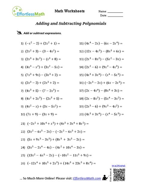 adding and subtracting polynomials pdf