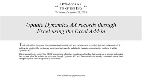 Update Dynamics Ax Records Through Excel Using The Excel Add In