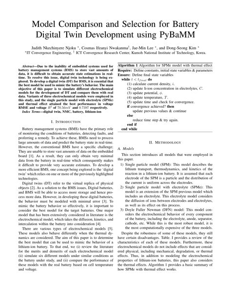 PDF Model Comparison And Selection For Battery Digital Twin Development Using PyBaMM