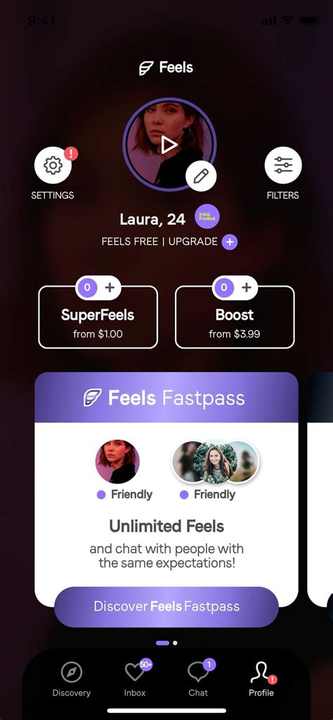 profile and account ui from feels ios app in 2024 design reference app