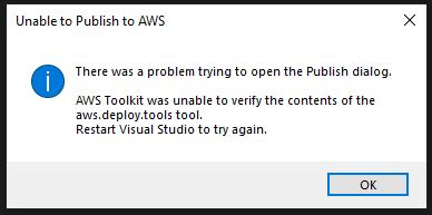 Can T Open The Publish To AWS Window Issue Aws Aws Toolkit Visual Studio GitHub