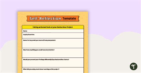 Genius Hour Self Reflection Template Teach Starter