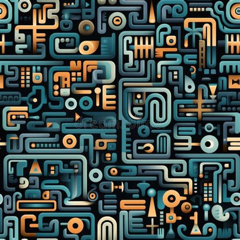 Seamless Pattern Ancient Glyphs Symbols Civilizations Egyptian Mayan Or Sumerian Cuneiform By