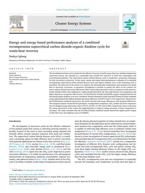 Pdf Energy And Exergy Based Performance Analyses Of A Combined Recompression Supercritical