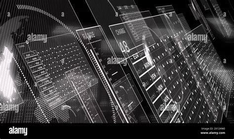 Image Of Financial Data Processing And Screens Over Black Background