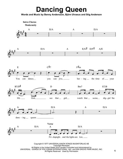Dancing Queen By Abba Sheet Music For Pro Vocal At Sheet Music Direct
