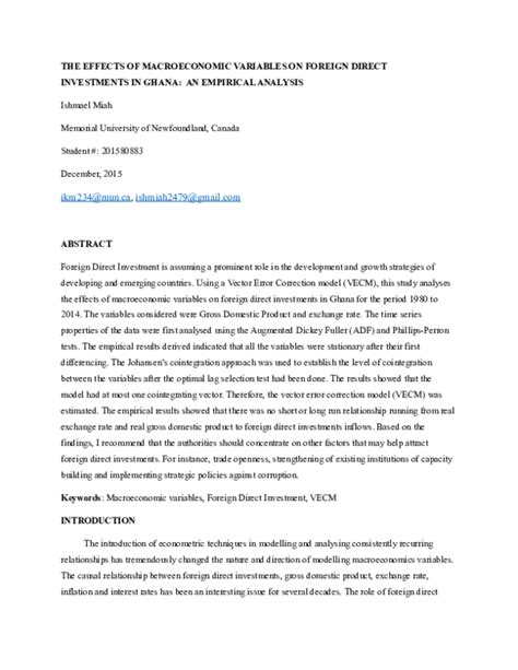 Doc The Effects Of Macroeconomic Variables On Foreign Direct
