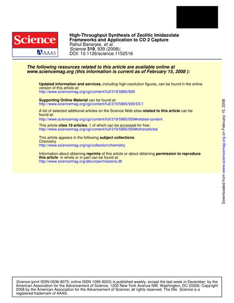 Pdf High Throughput Synthesis Of Zeolitic Imidazolate Frameworks And Application To Co2 Capture