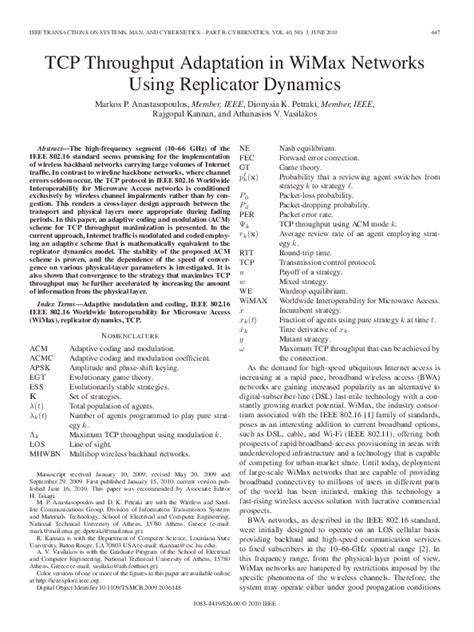 Pdf Tcp Throughput Adaptation In Wimax Networks Using Replicator Dynamics